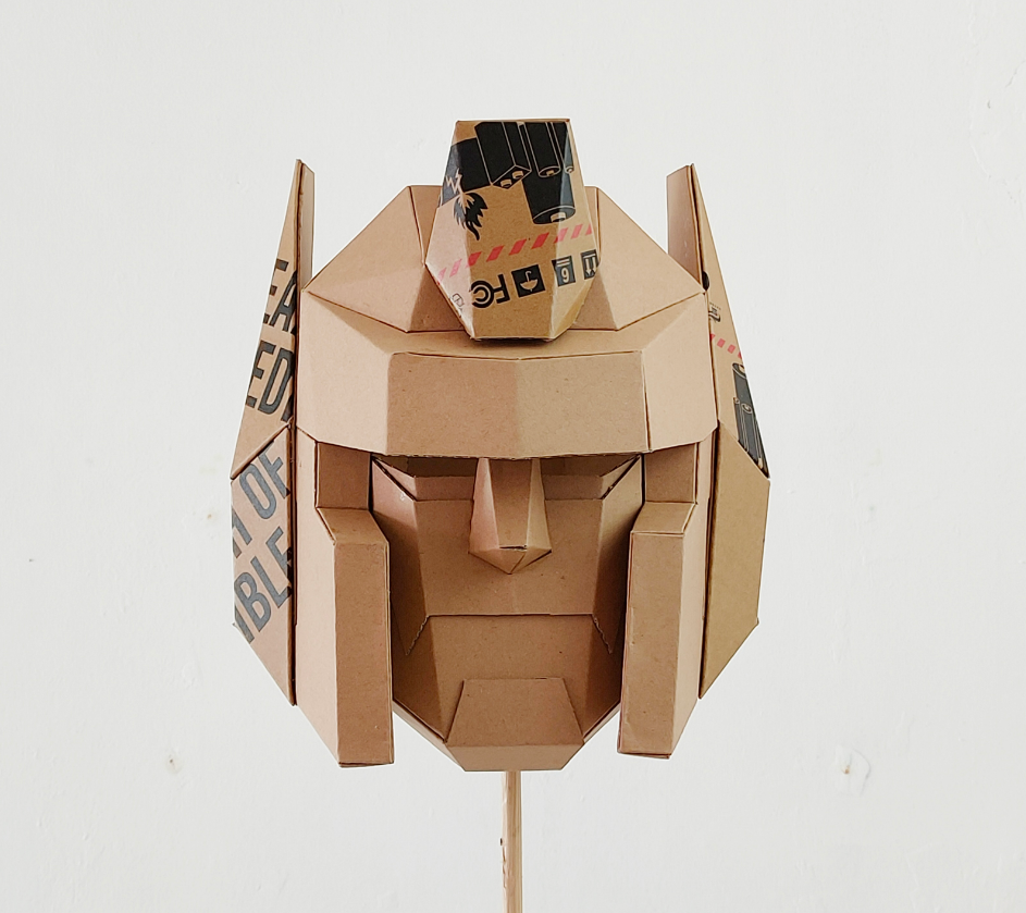 Cardboard robot head helmet with face Templates